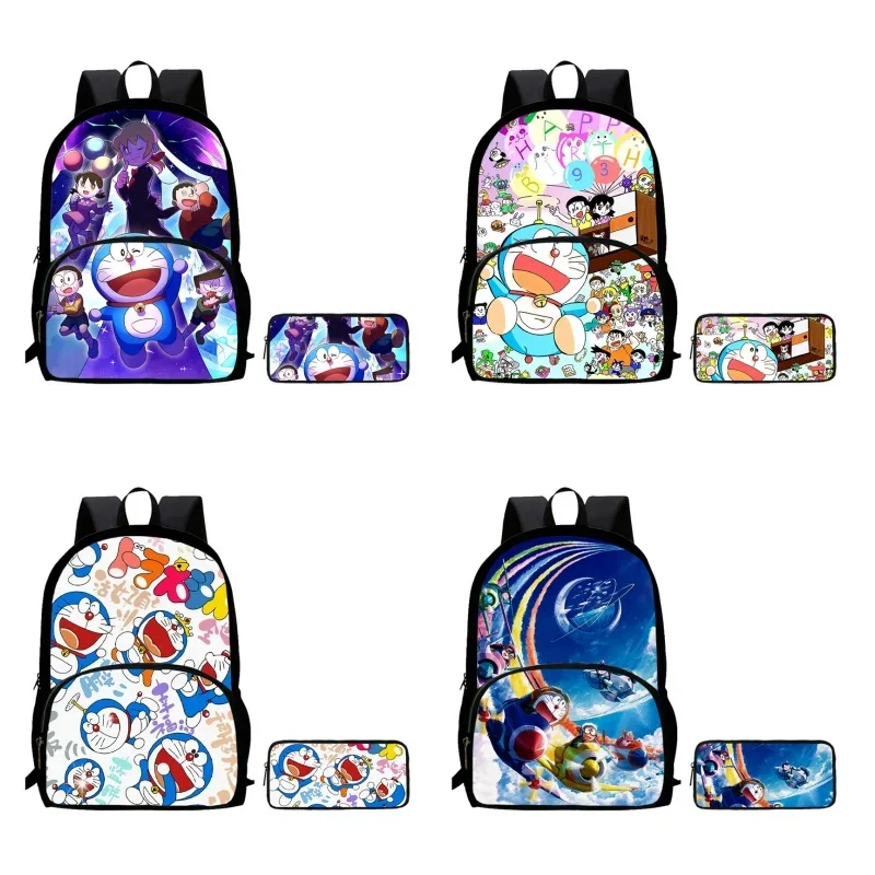 2Pcs-Set-Mochila-D-Doraemon-School-Backpack-with-Front-Pocket-School ...