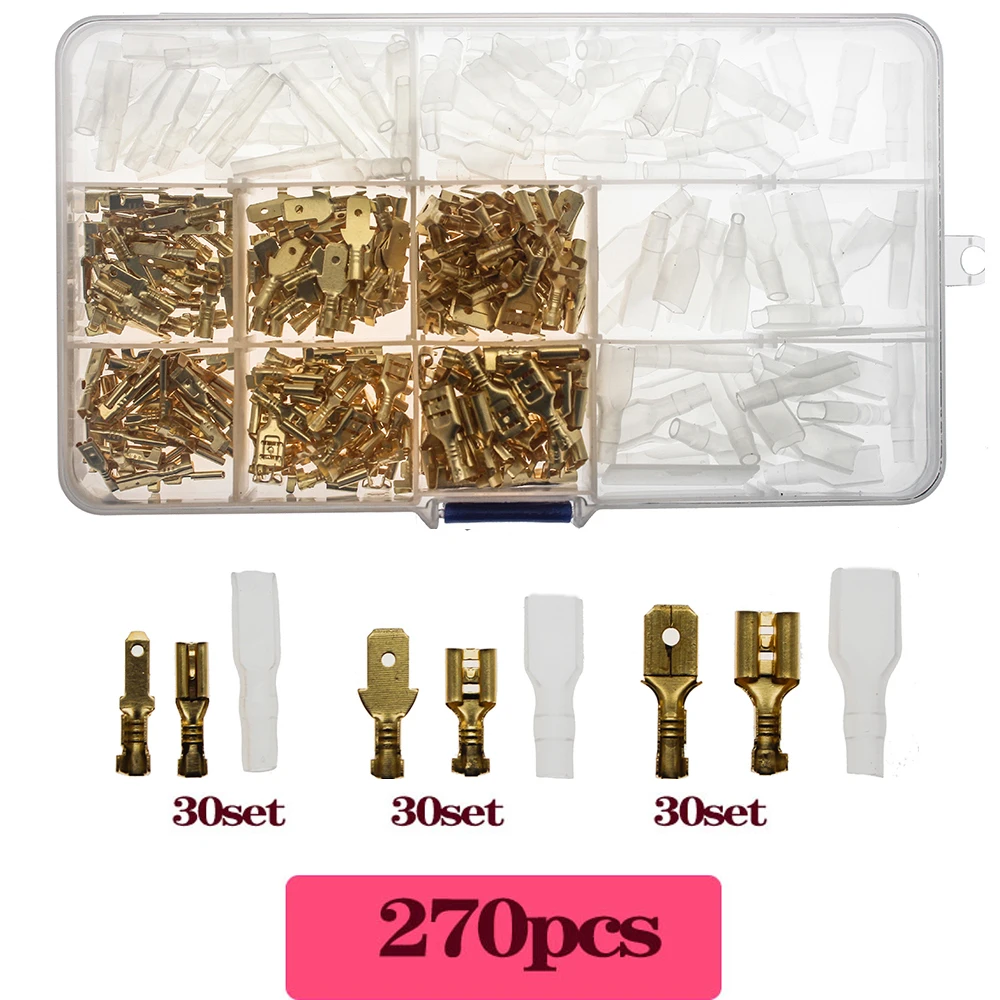 270Pcs-2-8mm-4-8mm-6-3mm-Plug-Spring-Female-Male-Spade-Cold-Crimp ...