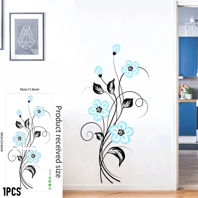 Black Flower Vine Vinyl Wall Stickers Refrigerator Window Cupboard ...