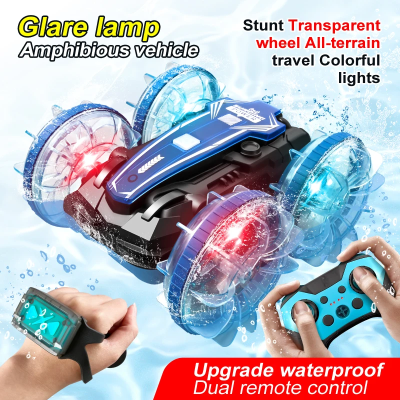 New-LED-Amphibious-RC-car-Dual-remote-control-waterproof-stunt-car ...