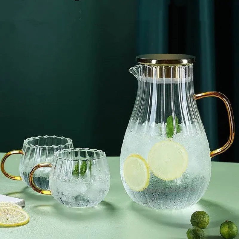 1.7L High Borosilicate Glass Cold Kettle Glass Cup Vertical Stripes ...