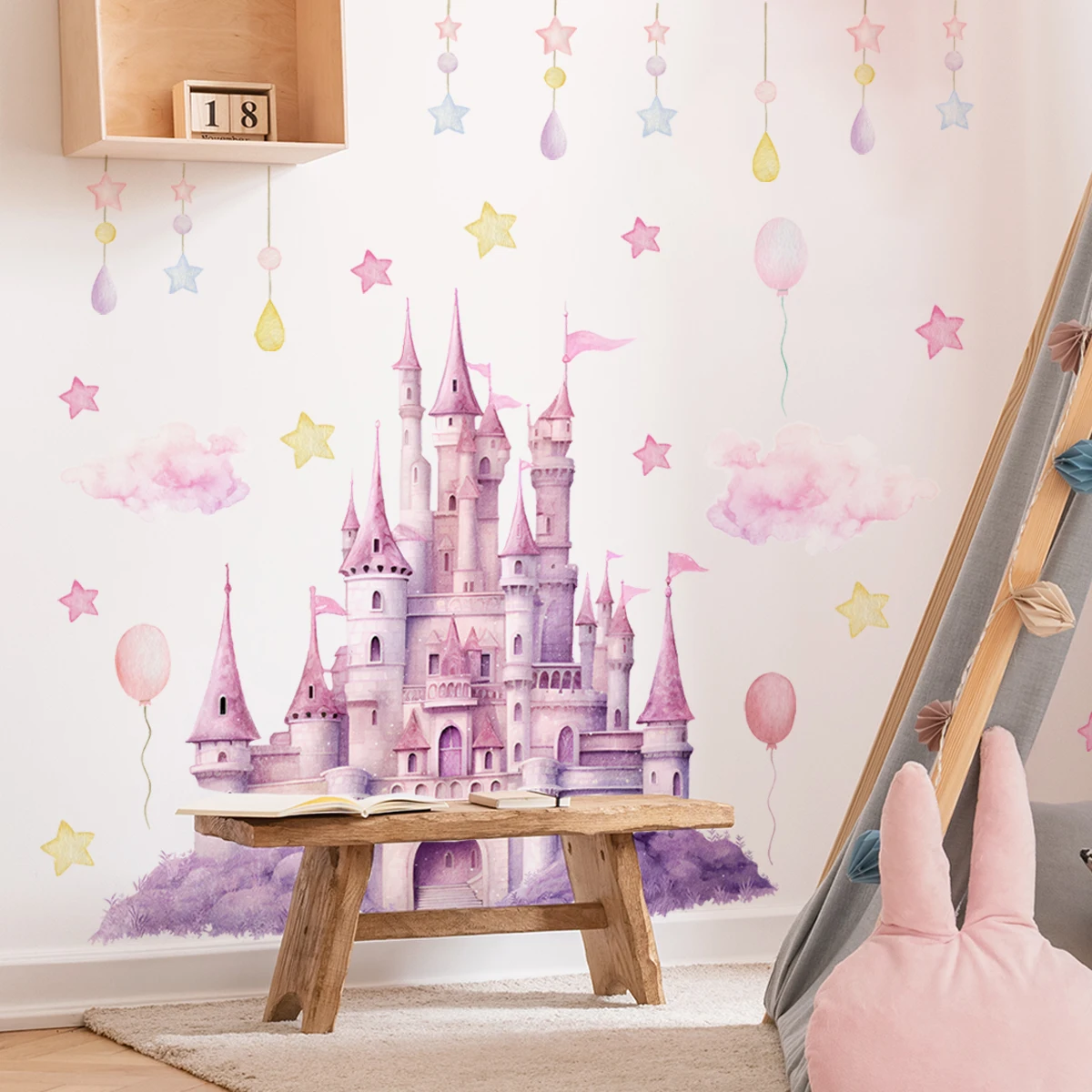 2sheet-set-Pink-Castle-Wall-Decals-Clouds-Stars-Wall-Stickers-Balloon ...
