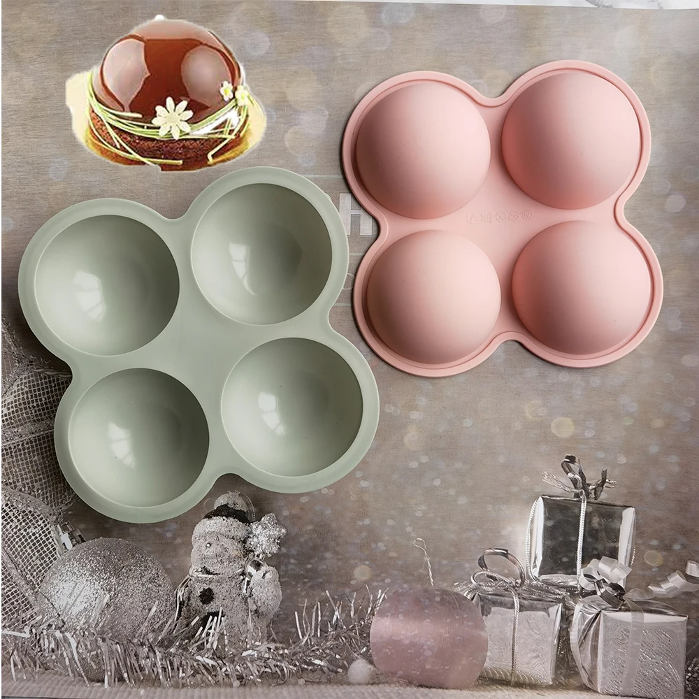 4 Holes Sphere Chocolate Mold Half Ball Hemisphere Shape Silicone Mold ...