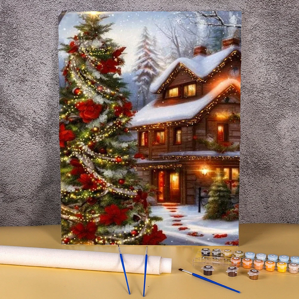 2024 New Oil Painting By Numbers Christmas Snow Town Handmade Draw On ...