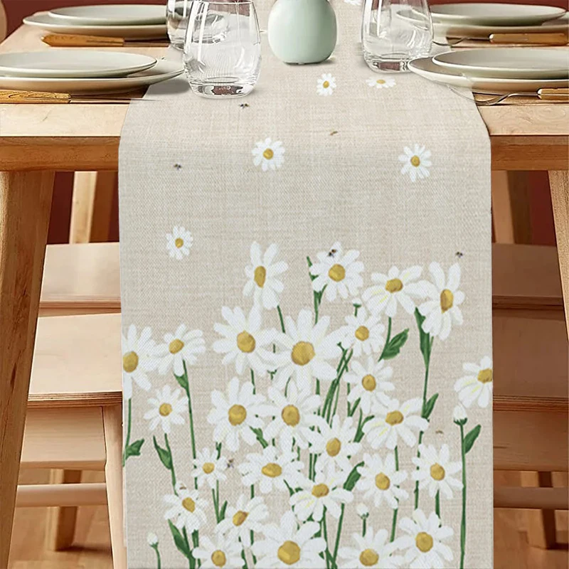 1pcs-White-Daisy-Table-Runner-Rustic-Cotton-Linen-Daisy-Table-Flag ...