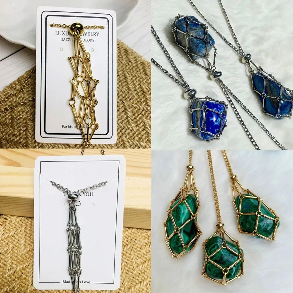 New-Crystal-Holder-Cage-Necklace-Interchangeable-Adjustable-Metal-Net ...
