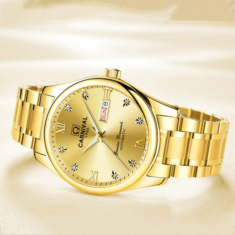 CARNIVAL-Minimalist-Men-s-Mechanical-Watch-Gold-Dial-Automatic-Watches ...