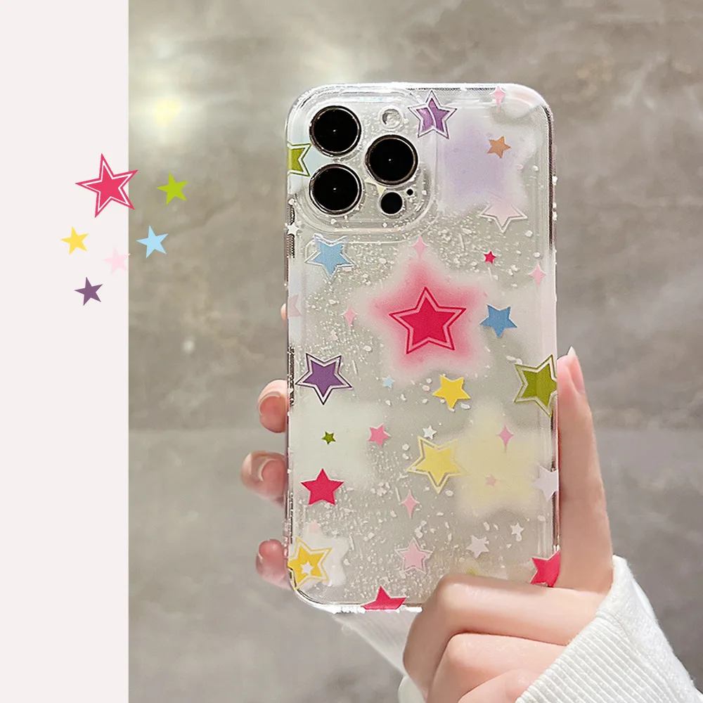 Korea-Cute-Color-Star-Phone-Case-Harajuku-For-iPhone-13-12-iPhone-11 ...