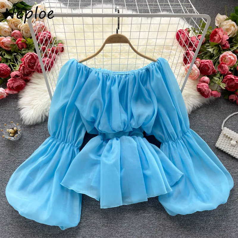 Puff Shoulder Blouse Ruffles | Ruffle Puff Sleeve Blouse | Puff Ruffle ...