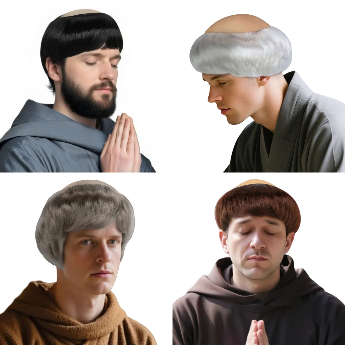 Short Monk Wig Brown Funny Wigs for Adults Cosplay Monk Costume Men ...