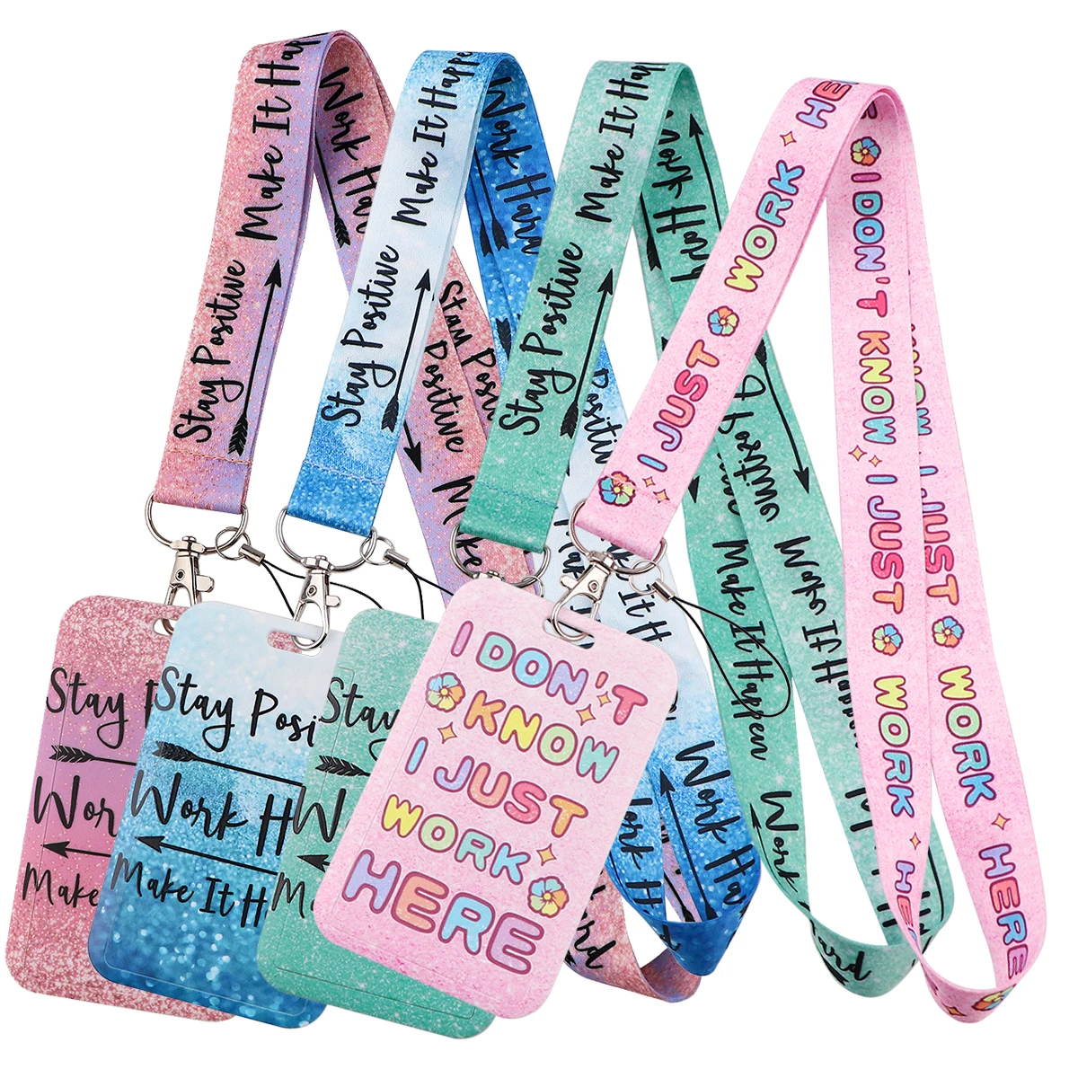 I-Just-Work-Here-Credential-Holder-Motivational-Phrase-Lanyards-for-Key ...