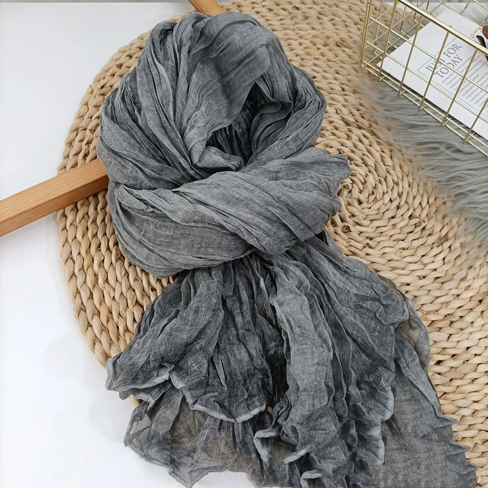 Cotton-Linen-Scarf-Solid-Color-Female-Literary-Texture-Fold-Length-Thin ...
