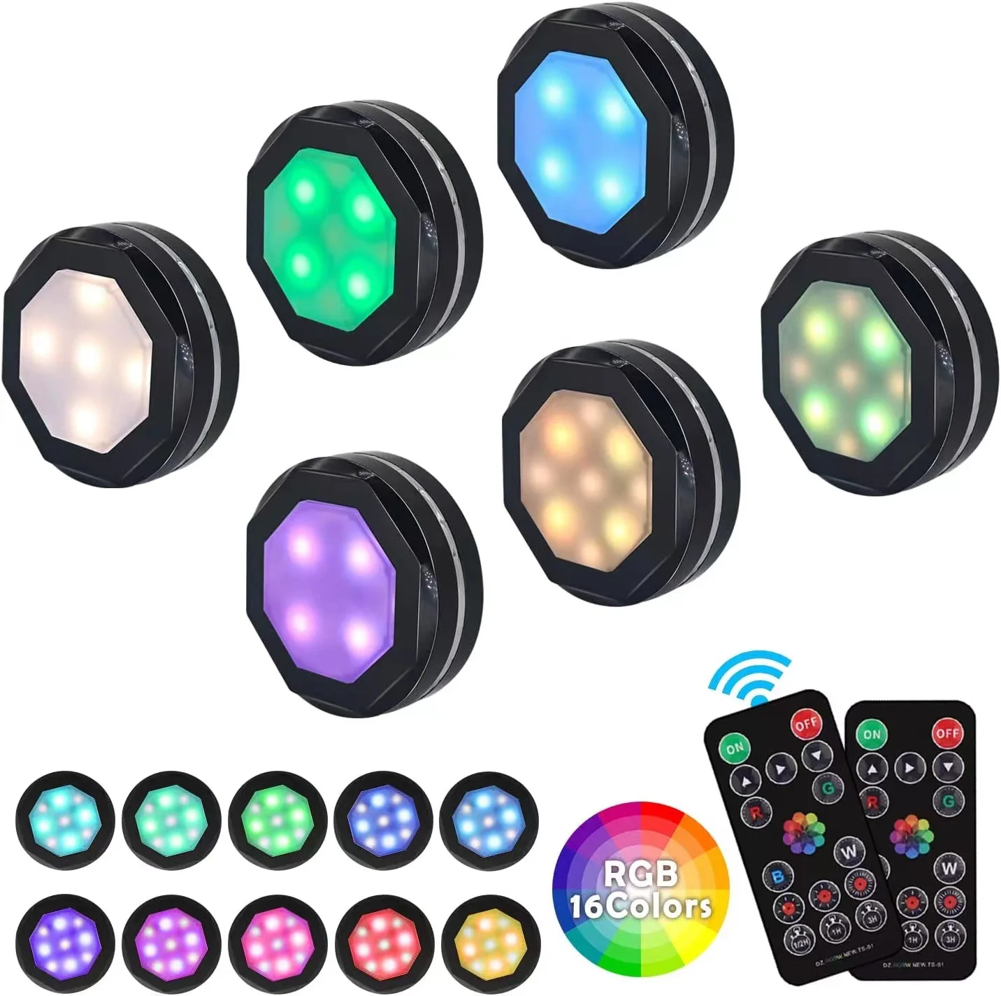 16-Colors-LED-Under-Cabinet-Light-Battery-Powered-Wall-Lamp-Wireless ...
