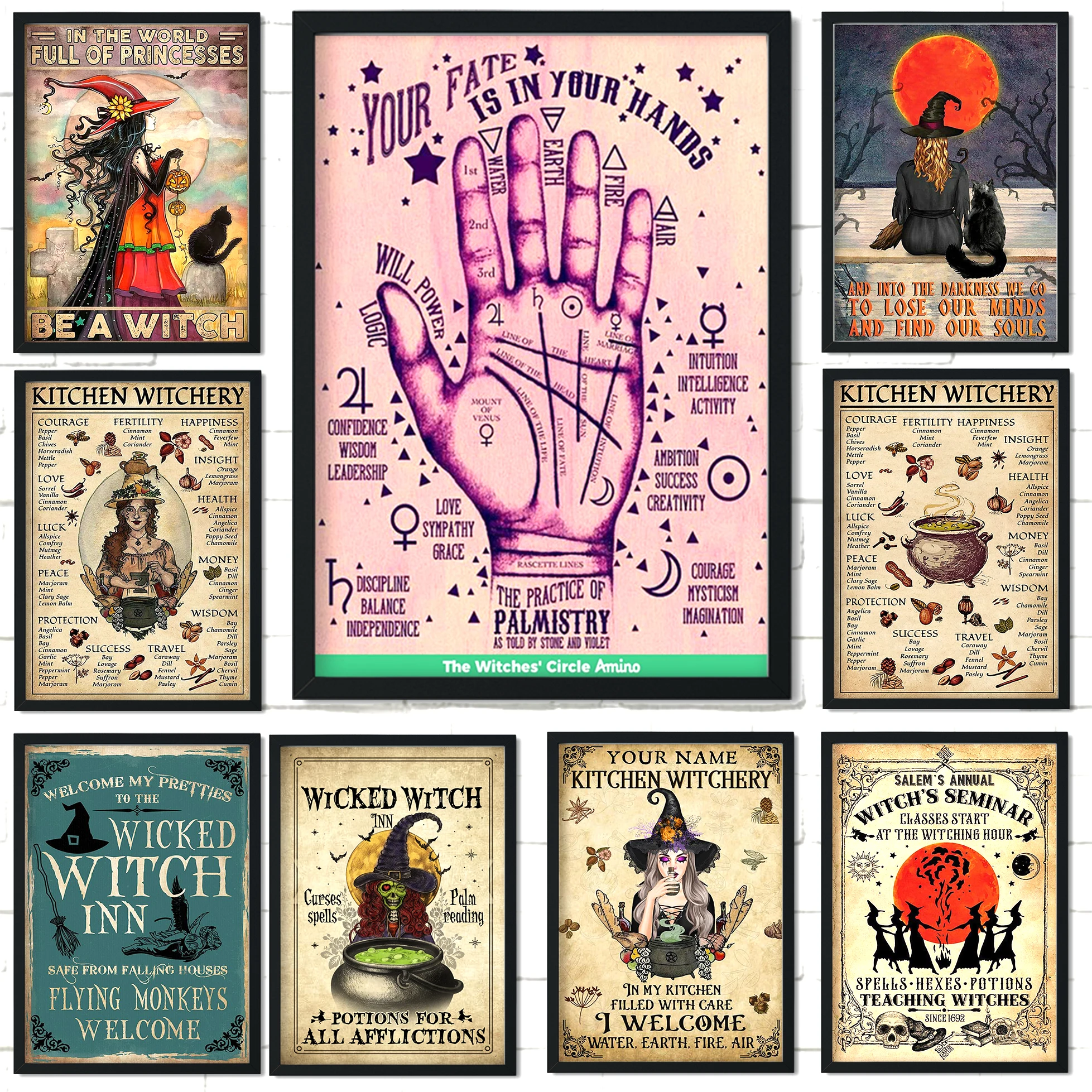 Gifts-Witchery-Vintage-Witches-Magic-Knowledge-Poster-Cat-Girl-Painting ...