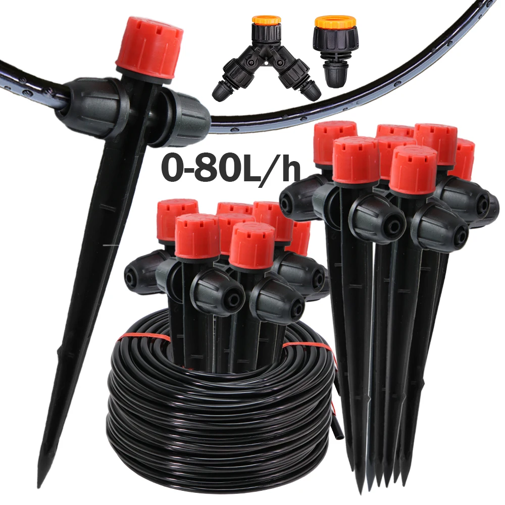 50-5M 0-80L/H Red Nozzle 1/4" Hose Drip Irrigation Kit for Home Garden ...