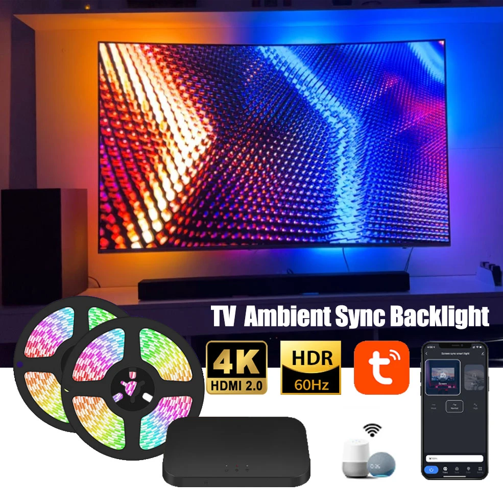 스마트 환경 TV Led 백라이트 4K HDMI 2.0 장치 동기화 박스 Led 막대 램프 키트 Wifi Alexa 음성 구글 ...