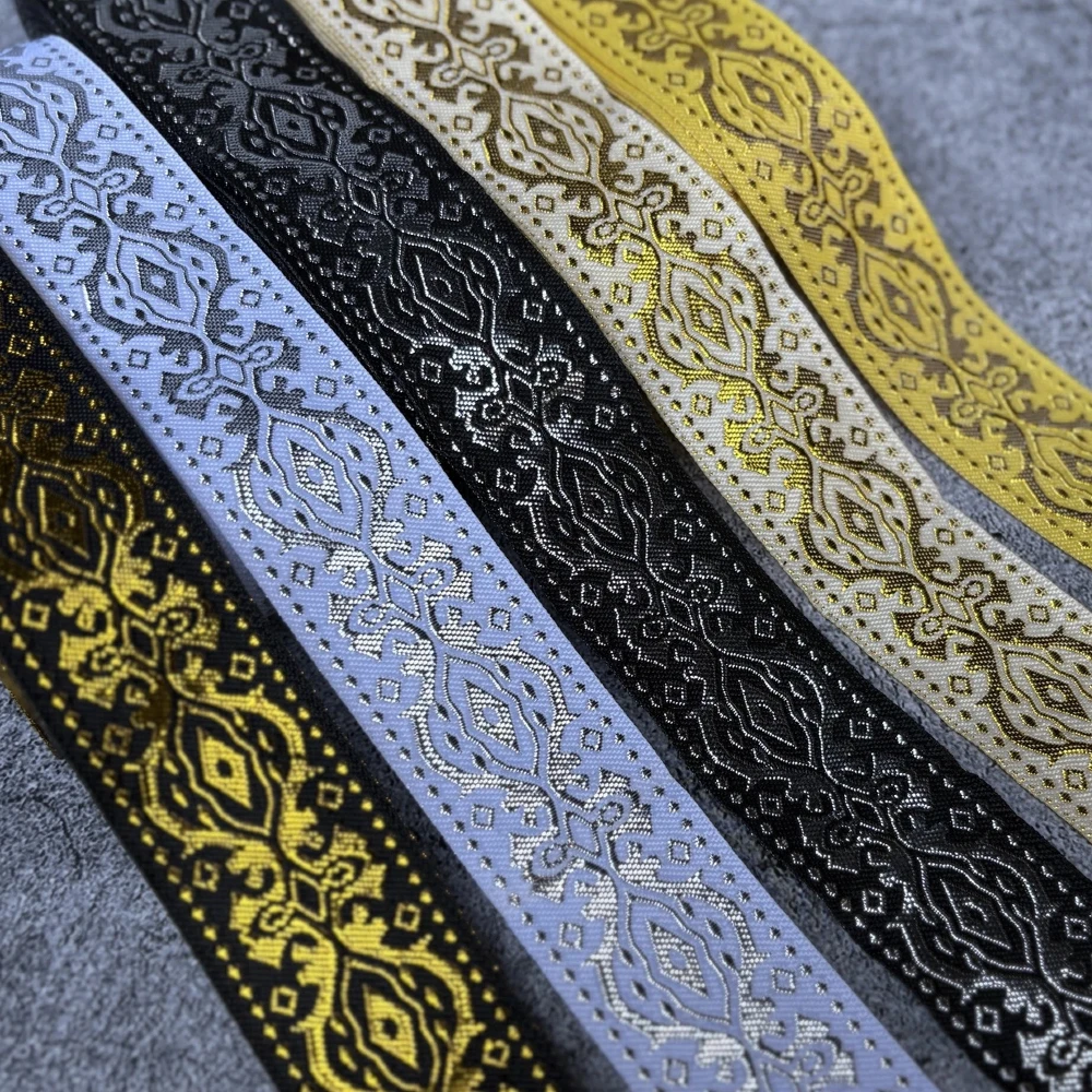 7Meters Length 33MM Spun Gold Geometric Patterns Jacquard Embroidery ...