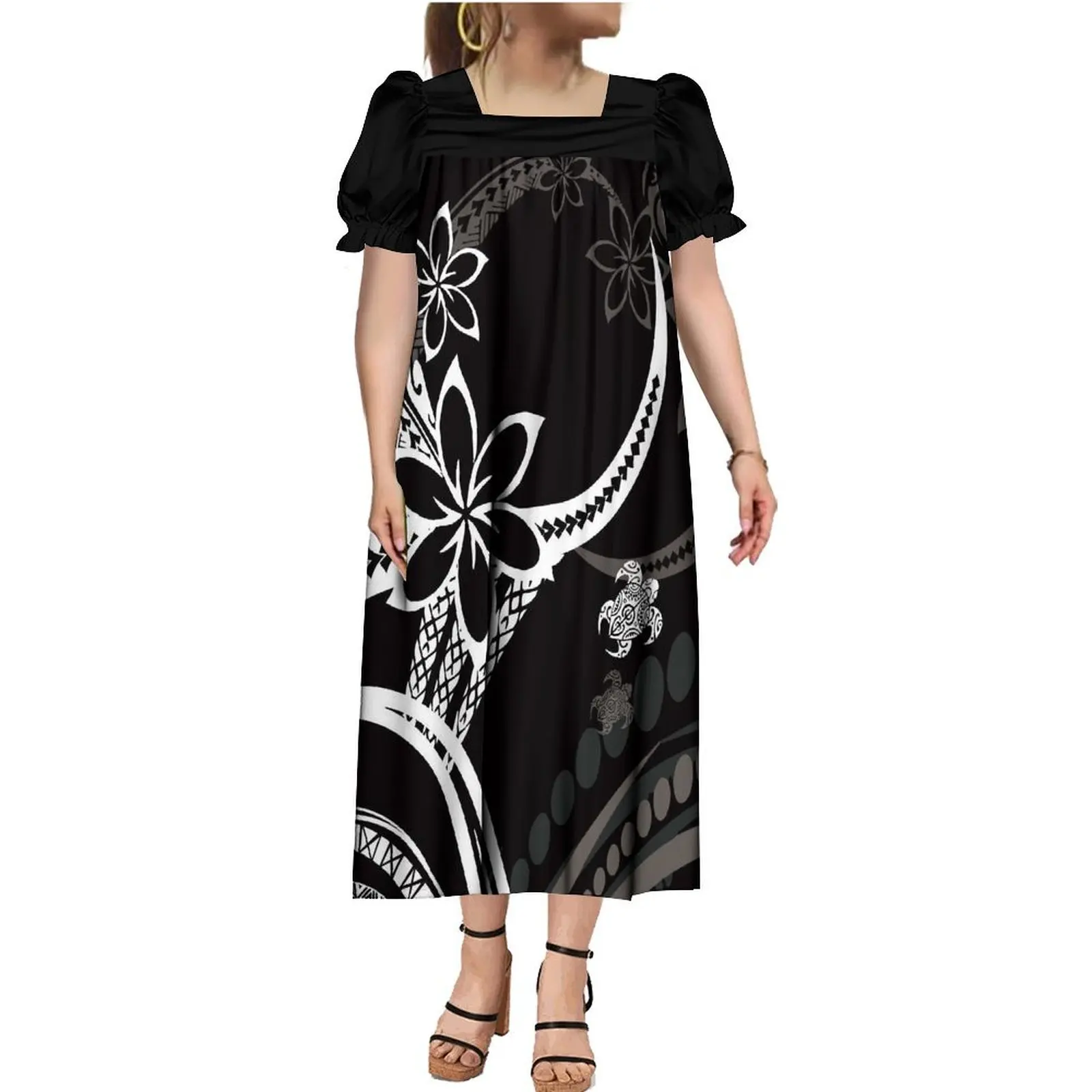 Island-Style-Mumu-Dress-Classic-Black-And-White-Collection-Loose-Dress-Polynesian-Tribe-Custom ...