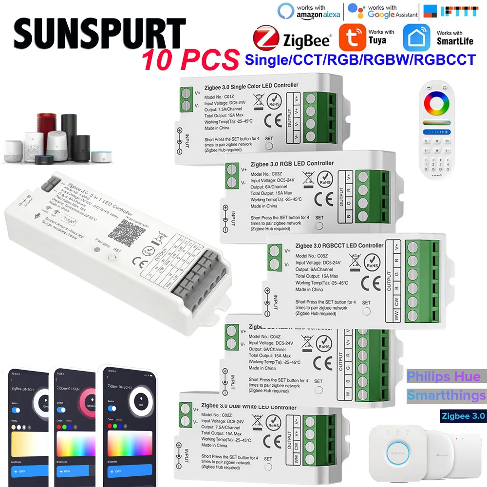 5 Zigbee LED Strip Controller RGB RGBW CCT controller Compatible with ...