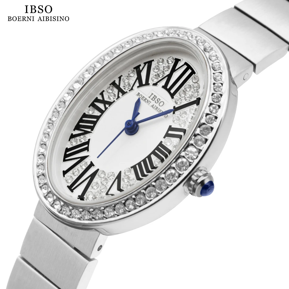 IBSO New Oval Dial Zircon Luxury Women Quartz Watches Simple Stainless ...