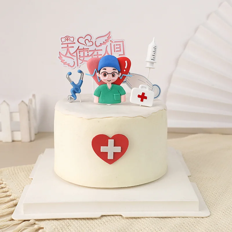 Doctor Nurse's Day Cake Topper Doll Toy Medicine Box Syringe Nurse ...