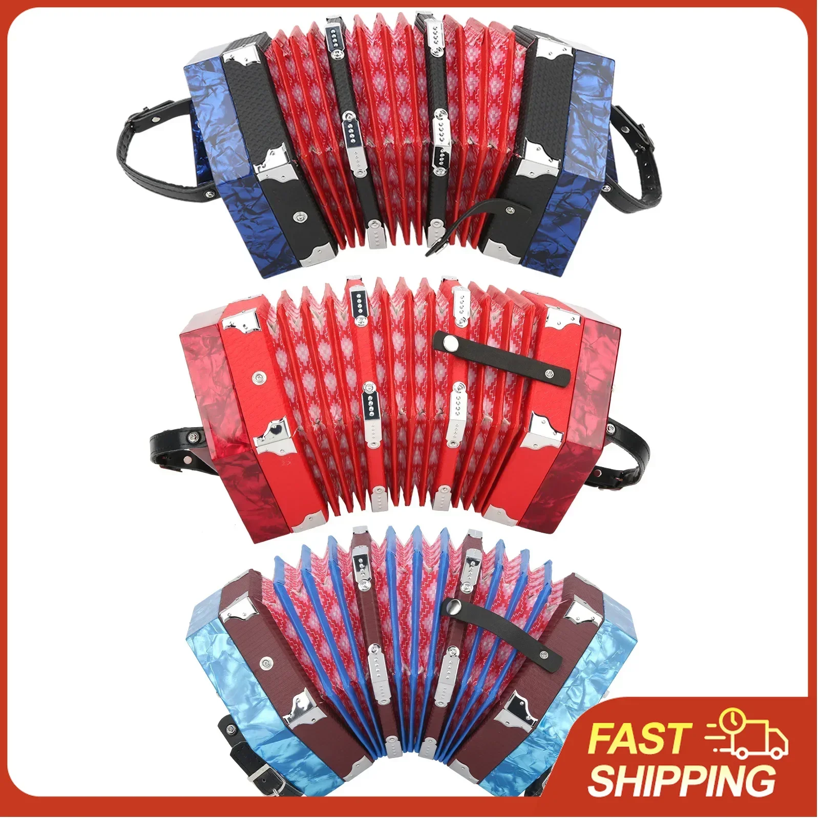 20-Key Mini Concertina Accordion with Carrying Bag, Solid Wood for ...