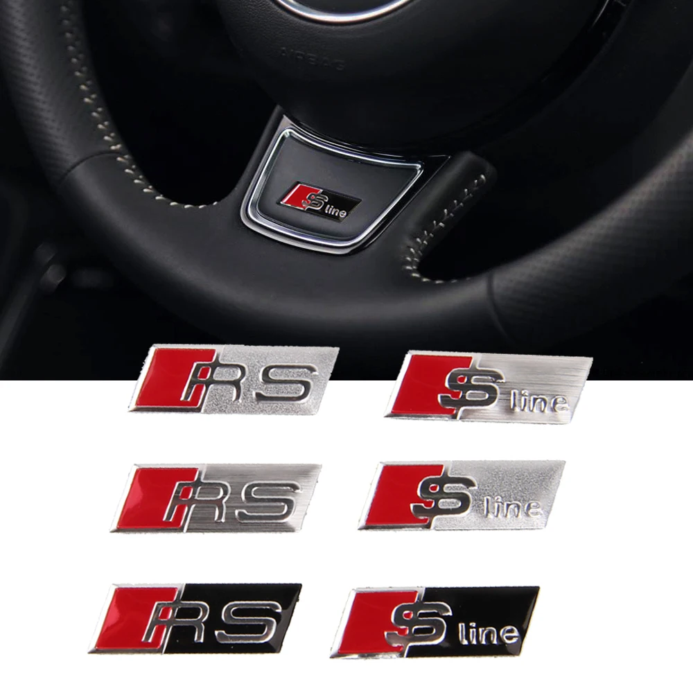 2pcs Car Aluminium Alloy Steering Wheel Sticker Emblem for Audi SLine ...