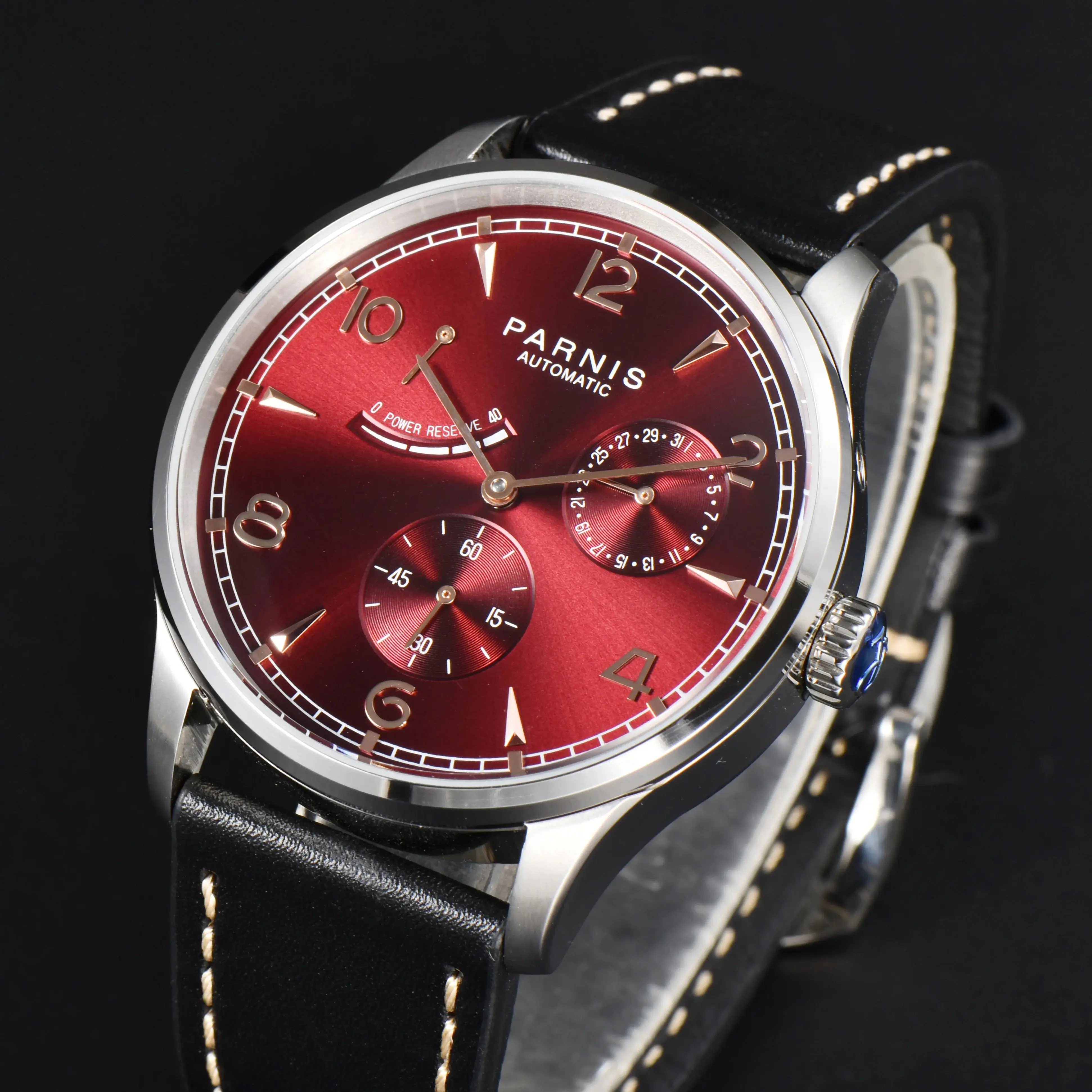 Fashion Parnis 41.5MM Red Dial Mechanical Automatic Movement Men's ...