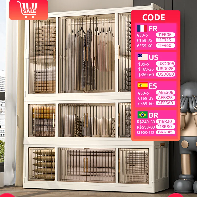 Transparent-Folding-Wardrobe-With-Magnetic-Doors-Living-Bedroom-Locker ...