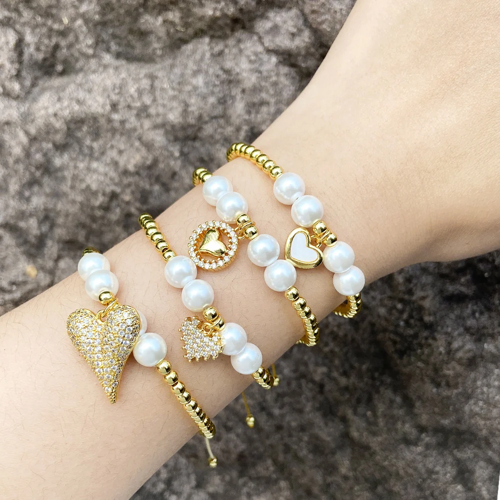 FLOLA-New-in-Mini-Heart-Crystal-Charm-Bracelets-For-Women-Adjustable ...