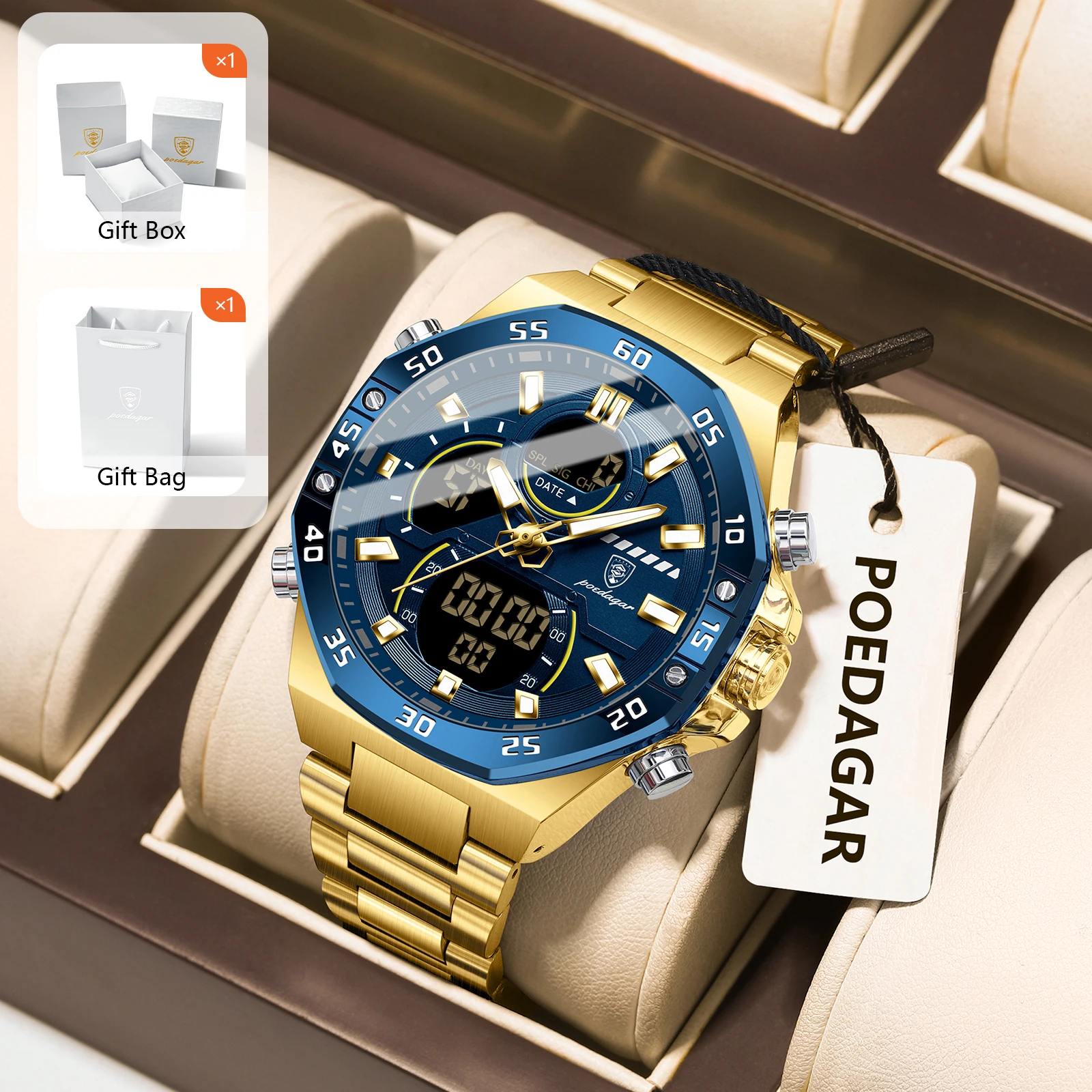 POEDAGAR Luxury Sport Men Watch Week Date Waterproof LED Man Digital ...
