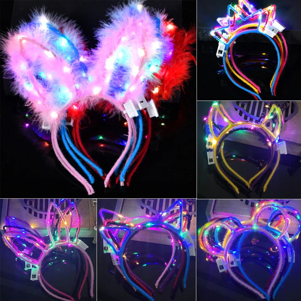 10-20-30-pcs-Led-Glow-Cat-Bunny-Ear-Horn-Hairbands-Light-Up-Flash ...