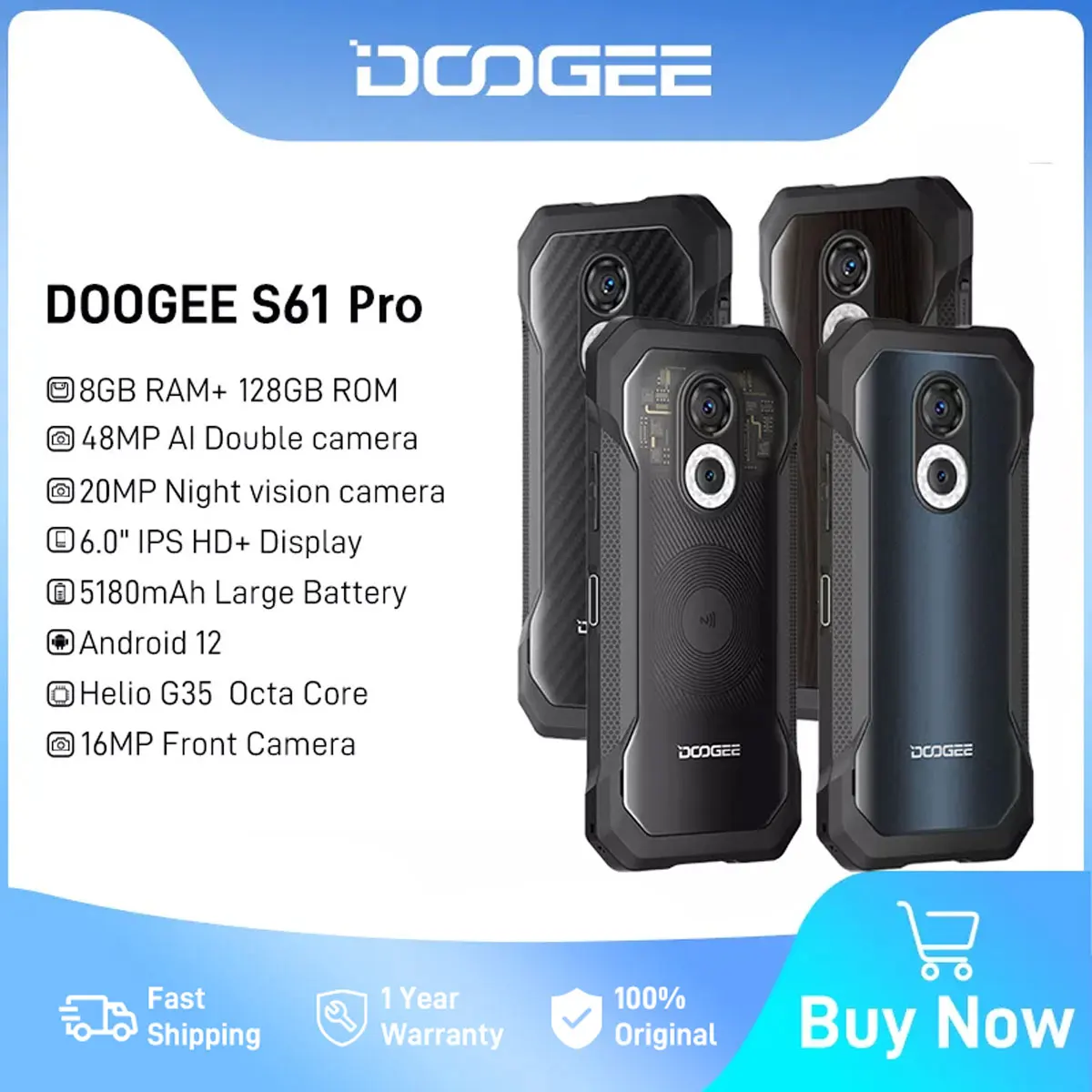 DOOGEE-S61-Pro-Rugged-8GB-128GB-Helio-G35-Octa-Core-Multiple-Back-Case ...