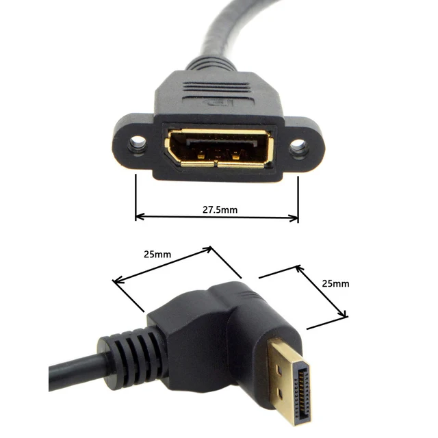 90 Degree Angle Elbow DisplayPort Panel Mount Extension Cable Adapter ...