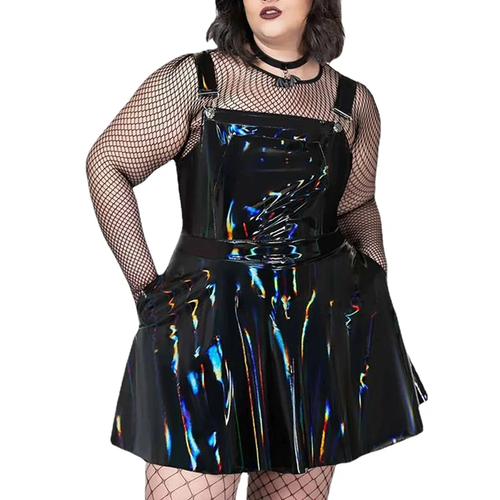 Women's Sexy Shiny Wetlook PVC Leather Pleated Dress,Ladies Sundress ...