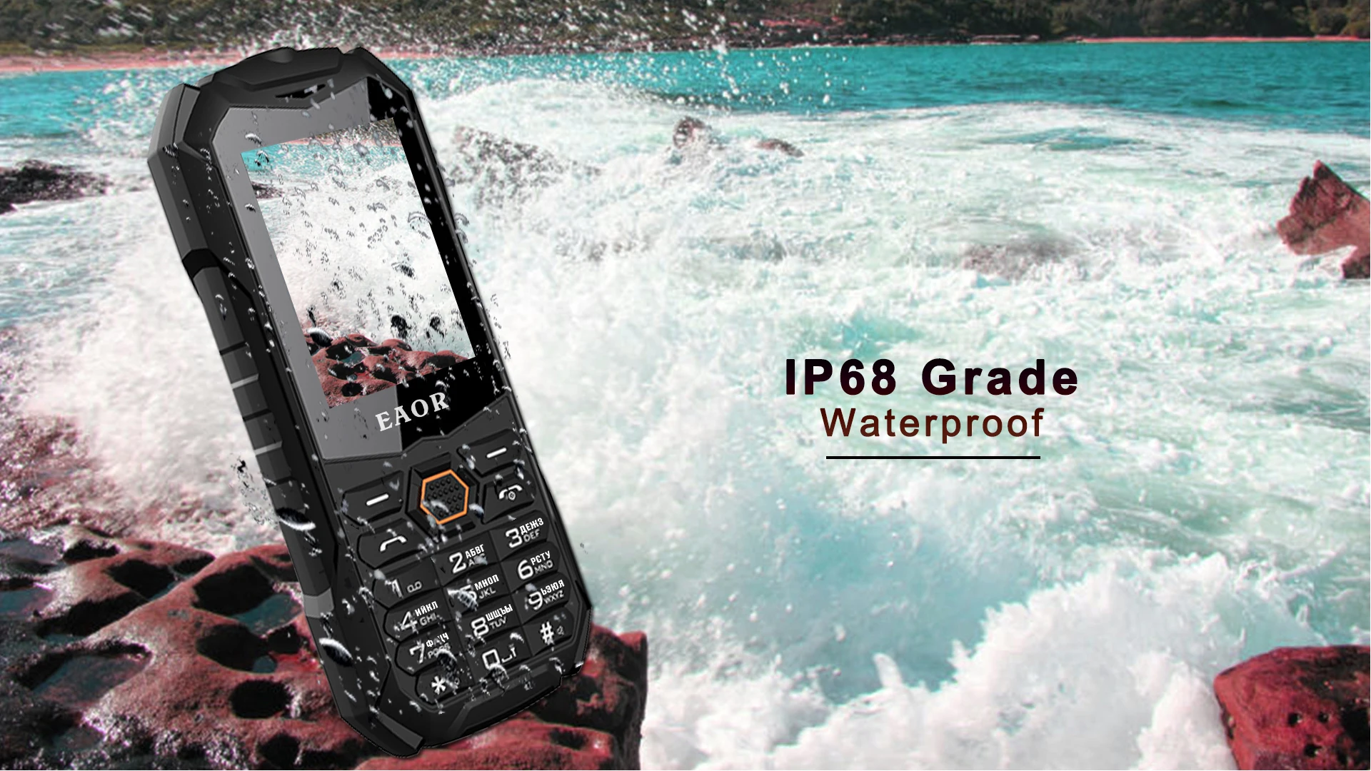 EAOR 2G Slim Rugged Phone IP68 Waterproof Outdoor Keypad Phones 2000mAh ...