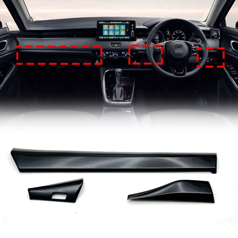 3Pcs-Car-Glossy-Black-Center-Console-Dashboard-Panel-Decorative-Cover ...