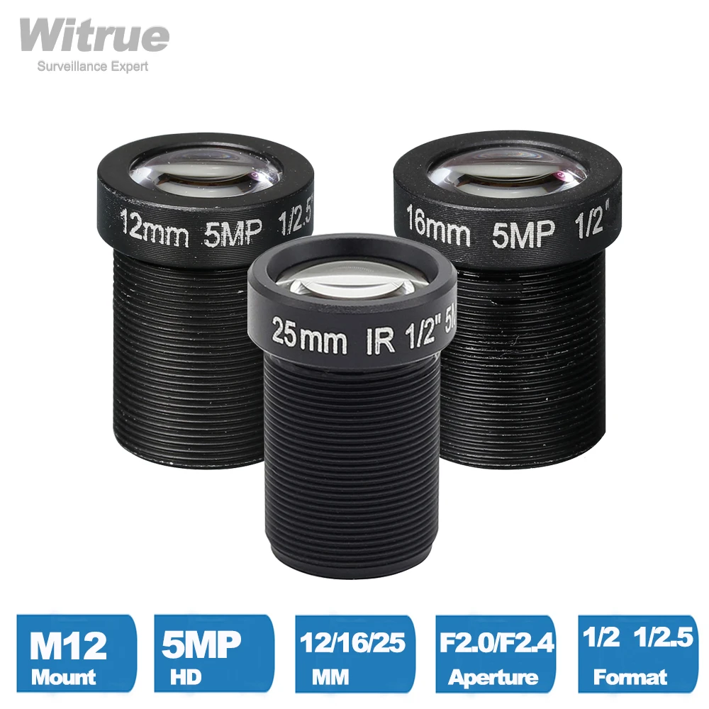 Witrue Cctv Camera Lens 5 Mega Pixel M12 X P0.5 Mount 8mm 12mm 16mm 1/2 ...