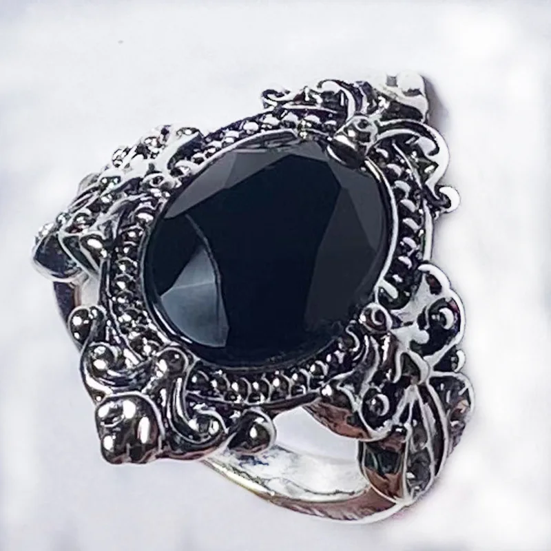 Vintage-Punk-Gothic-Big-Oval-Black-Crystal-Ring-for-Women-Antique ...