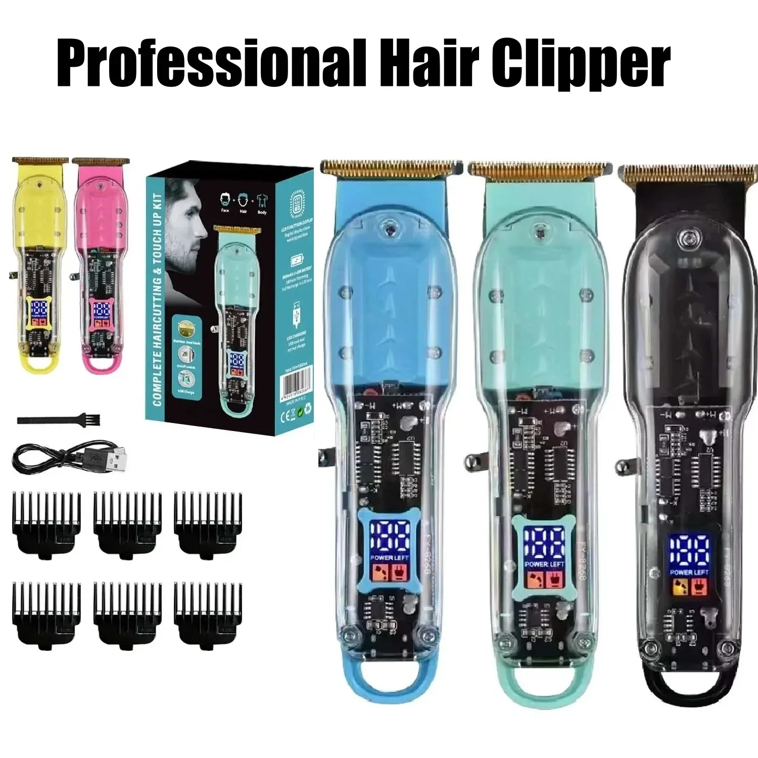 T9-Rechargeable-Hair-Clippers-Transparent-Professional-Clippers ...