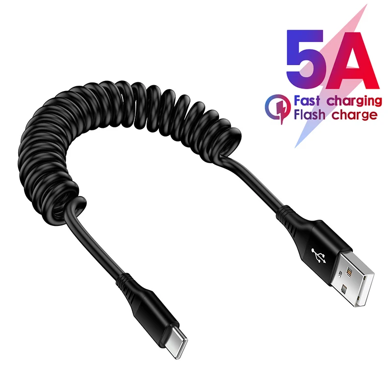 5A Fast Charging USB Type C Cable 100W Spring Telescopic Car Phone ...