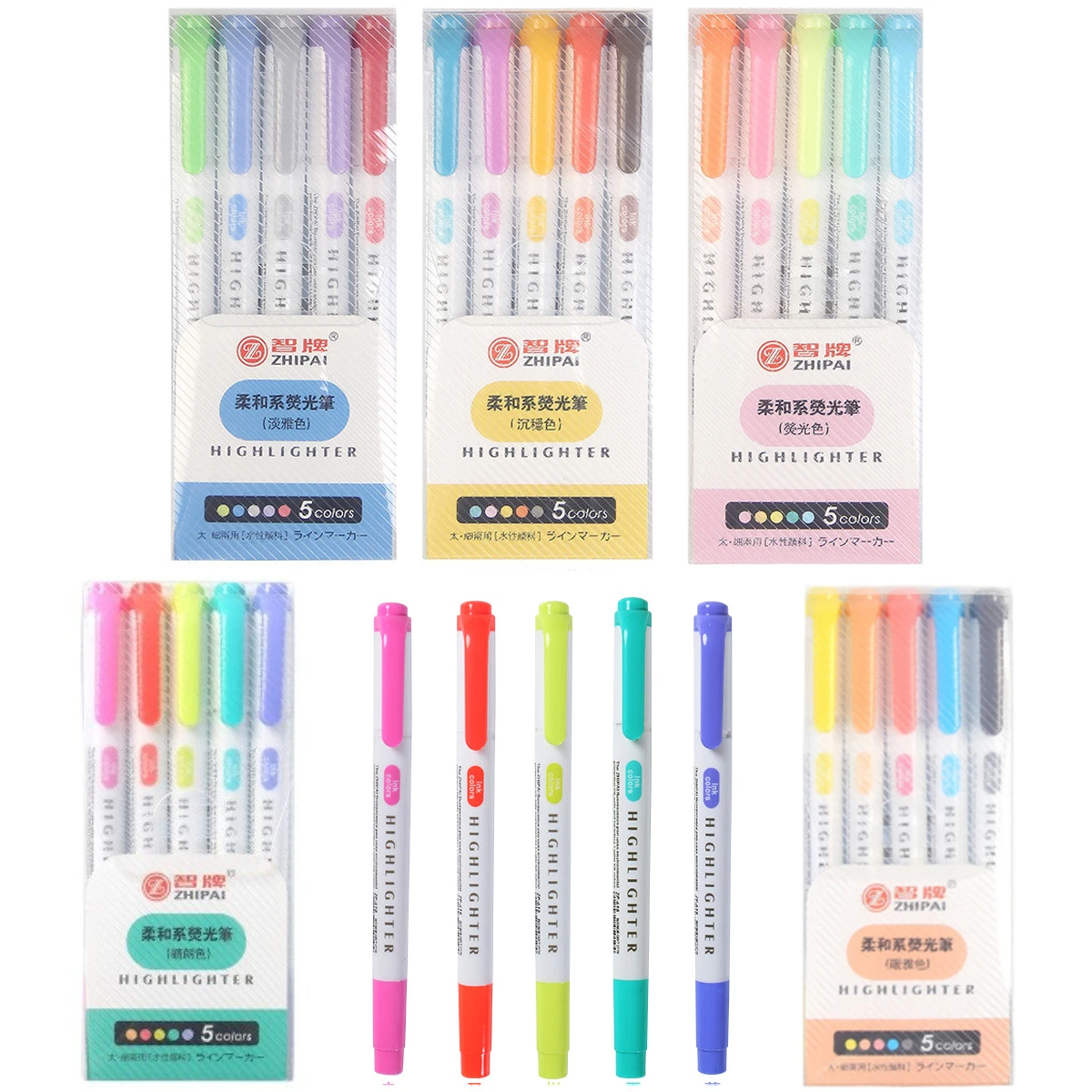 5-10-15-25-Colors-ZhiPai-Highlighters-Pen-Set-Drawing-Markers-Dual-Cute ...