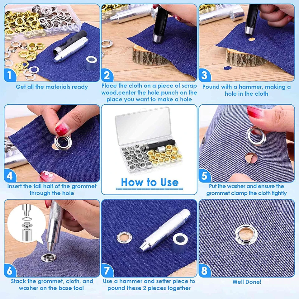 Eyelets Grommet Kit 100 Sets Metal Eyelet Grommet Kit With Punch Tool ...