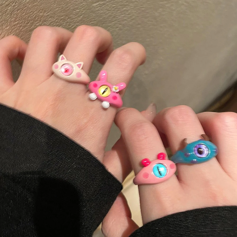 Lovely Cartoon Weird Black Eyes Cat Ring Fashion Hand Jewelry Big Eye ...