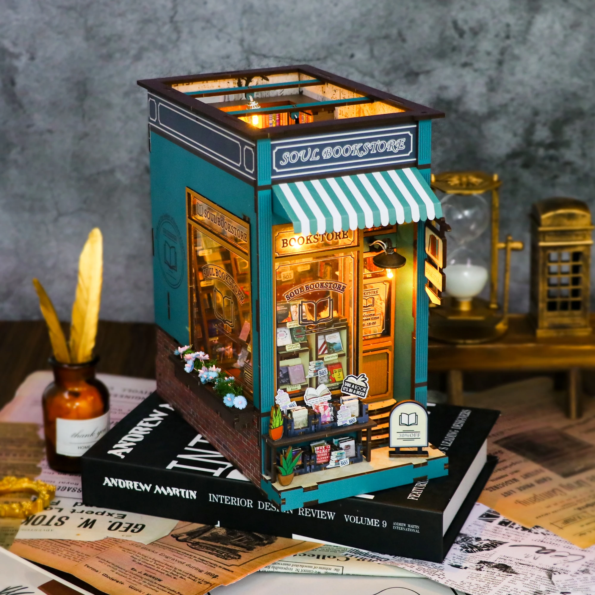 NEW-DIY-Wooden-Book-Nook-Shelf-Insert-Kit-Miniature-Building-Kits-Soul ...