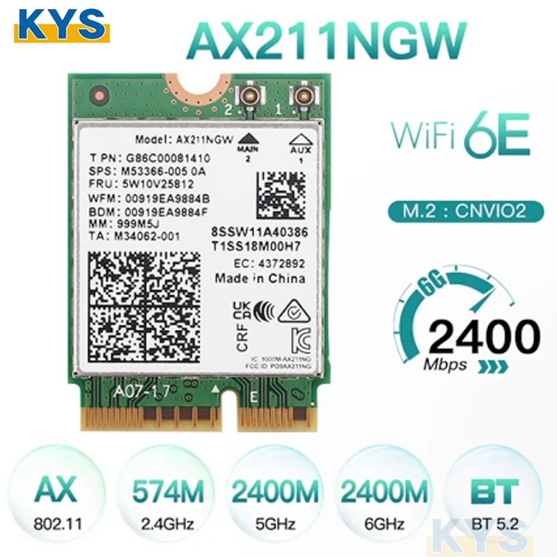 Wifi 6E AX211NGW Tri Band 2.4G/5G/6Ghz Wireless Network Wifi Card For ...