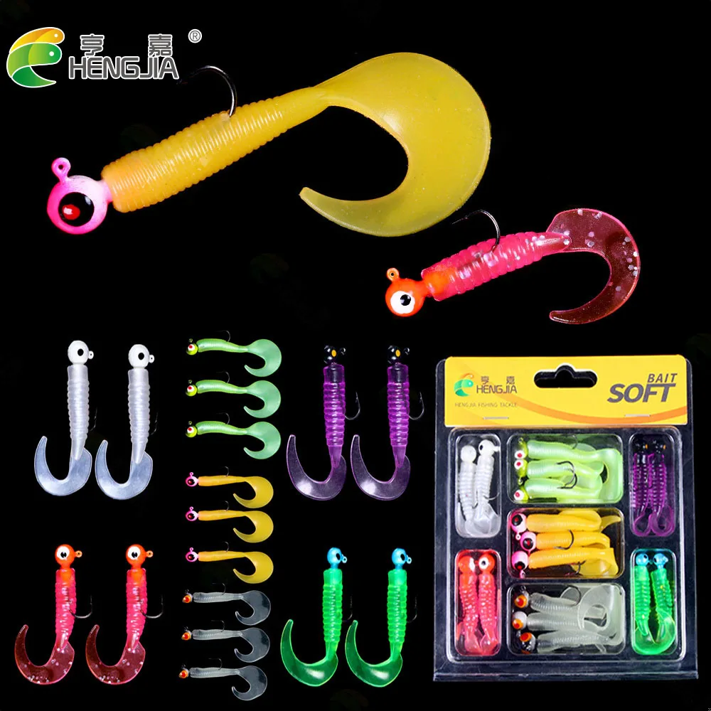 HENGJIA-17PCS-LOT-Soft-Fishing-Lure-Tail-Jig-Head-Hook-120g-Artificial ...