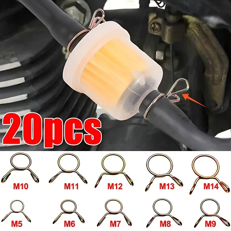 20/10Pcs Spring Hoop Hose Clamp Zinc Plated Pipe Clip Fuel Tube Water ...