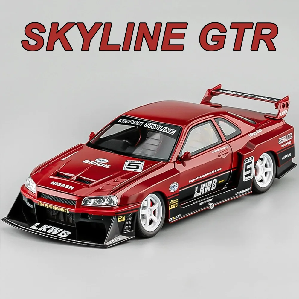 1:24 スカイライン GTR S15 R34 合金製モデルカー おもちゃ ダイキャスト スポーツカー ドア開閉 サウンドライト プルバック式 ...