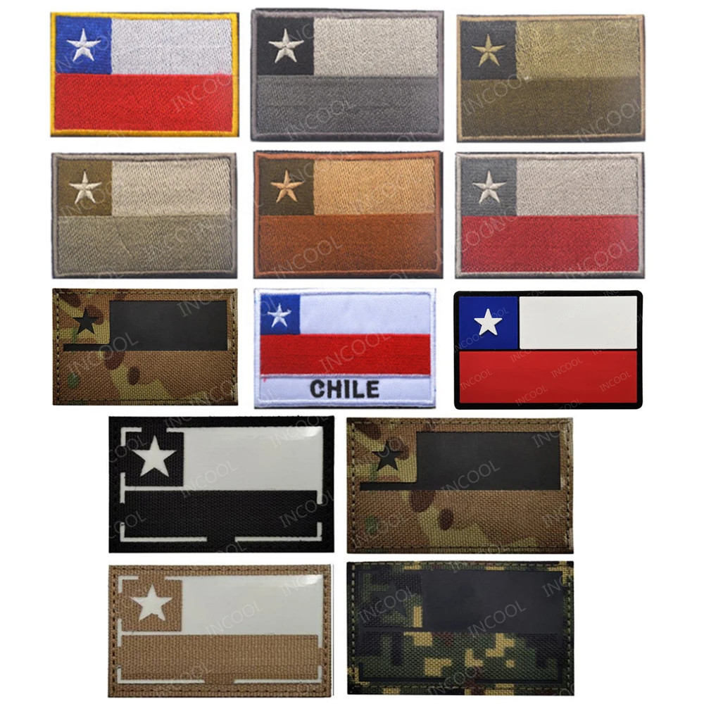 Chile Flag Embroidered Patch IR Reflective Chilean Patches Tactical Emblem Decorative 3D Rubber ...